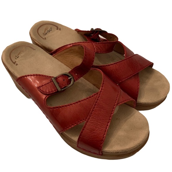 Dansko | Shoes | Dansko Red Leather Peep Toe Mary Jane Sandals 7 | Poshmark